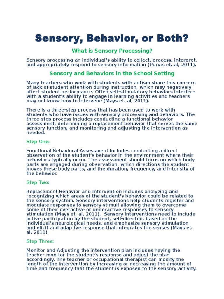 Abbey-Sensory or Behavior Handout | PDF | Perception | Autism