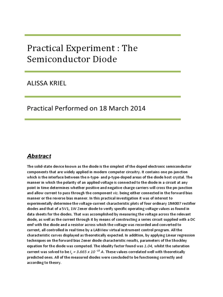 Semiconductor Experiment | PDF | P–N Junction | Diode
