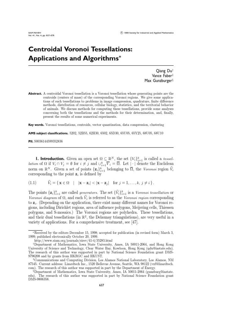 Centroidal Voronoi Tessellations Applications and Algorithms | PDF ... Centroidal Voronoi Tessellations Applications and Algorithms | PDF ...
