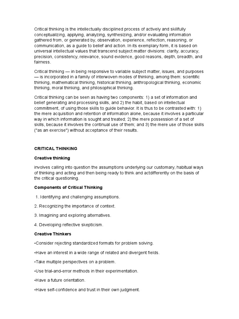 Critical Thinking Creative Thinking | PDF | Career & Growth | Science ...