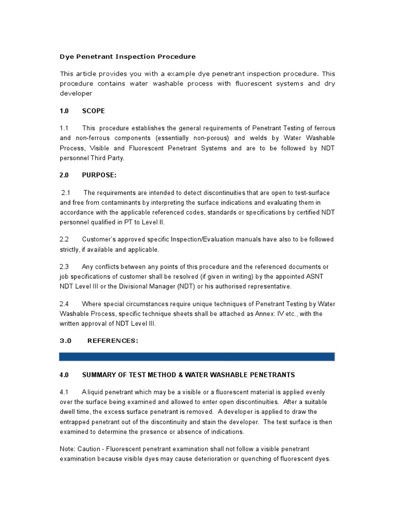 Dye Penetrant Inspection Procedure | PDF | Nondestructive Testing ...
