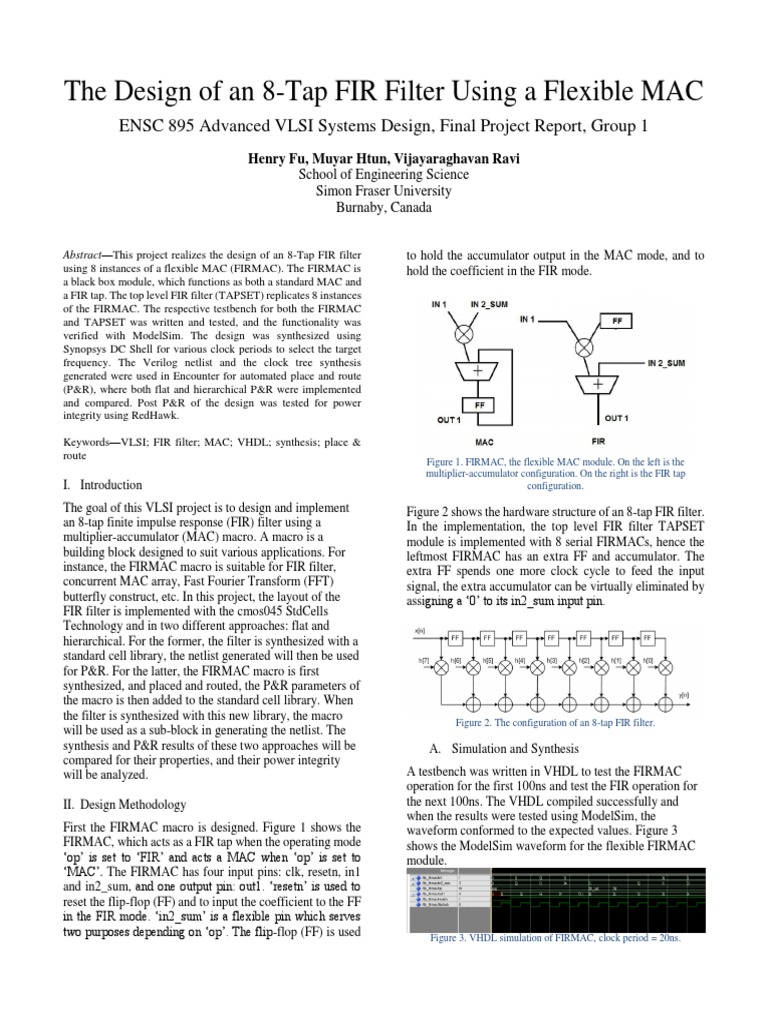 The Design of An 8-Tap FIR Filter Using A Flexible MAC | PDF | Filter (Signal Processing) | Vhdl