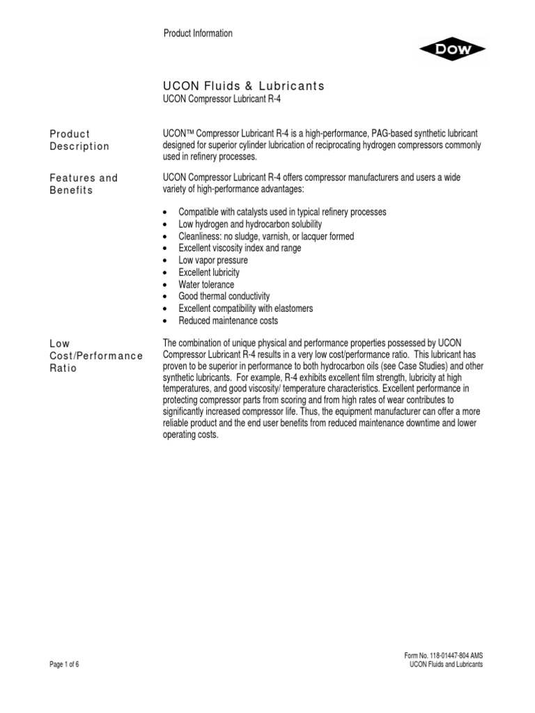 Dow UCON Cylinder Lubricator Oil Specs Refereance | PDF | Lubricant ...