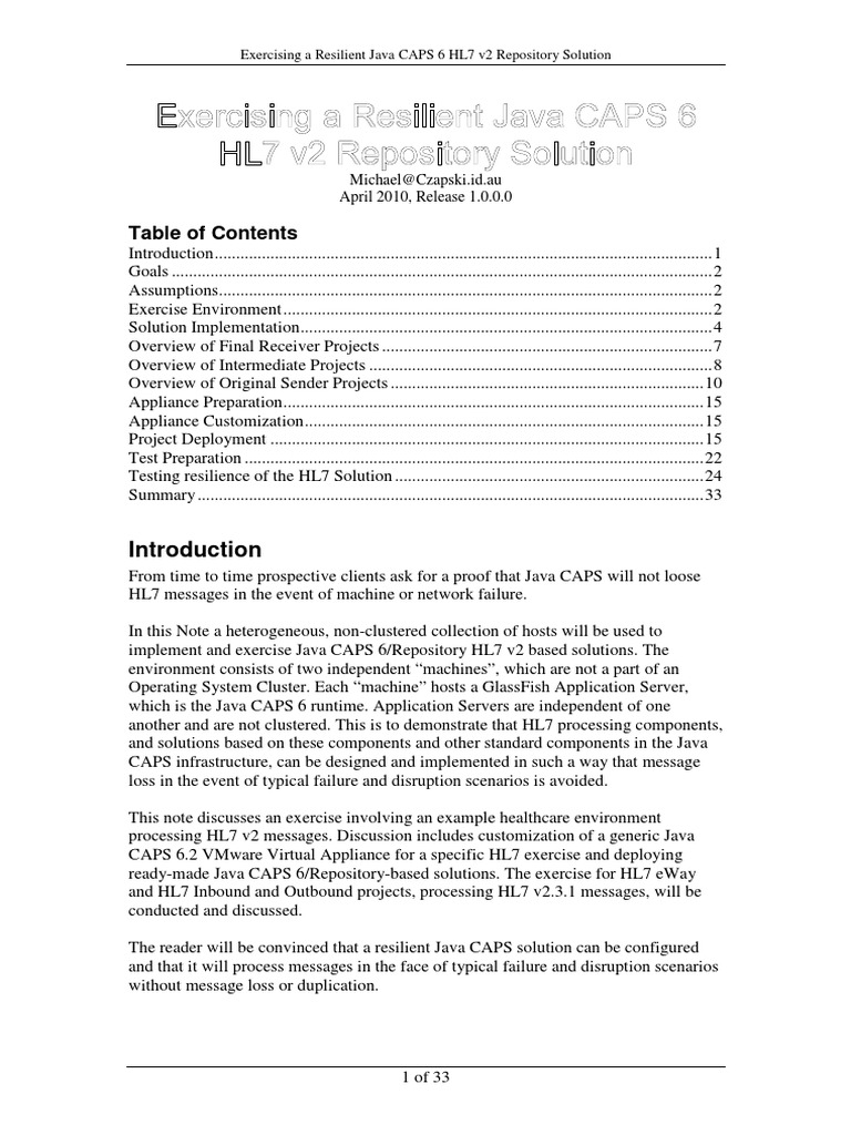 Resilient Java CAPS 6 HL7 Solution | PDF | Transmission Control ...