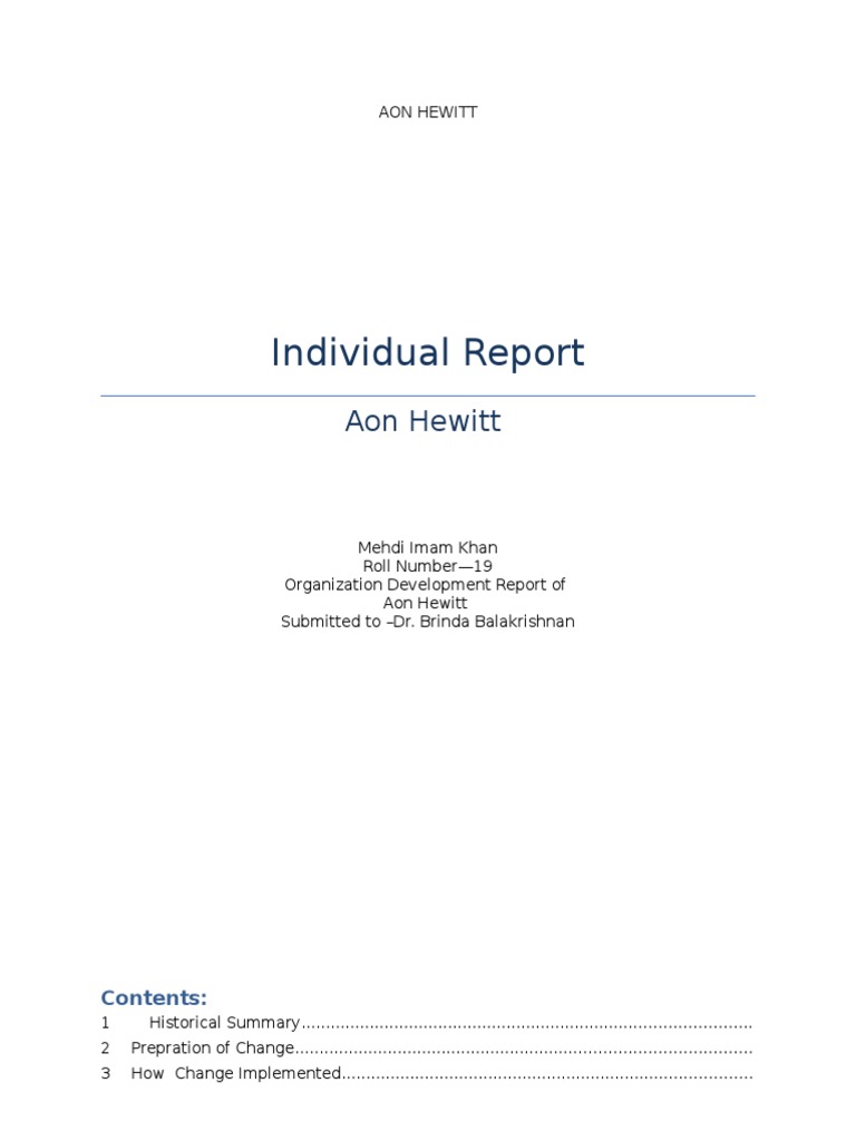 Individual Report: Aon Hewitt | PDF | Mergers And Acquisitions | Employment