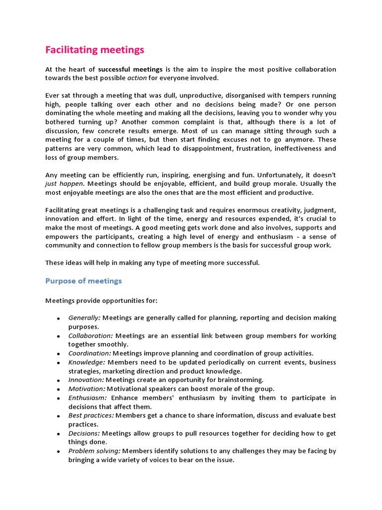 Facilitating Meetings | PDF | Facilitator | Consensus Decision Making