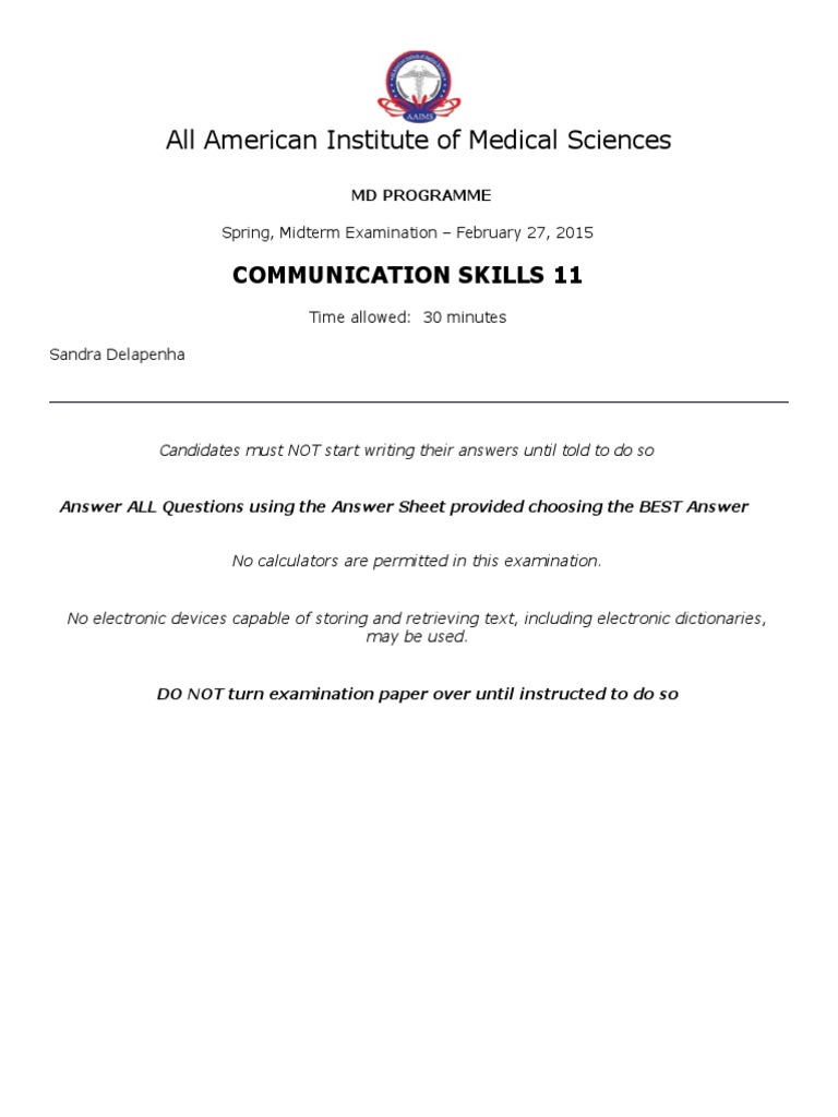 Communication Skills 11 Examination | PDF | Patient | Physician