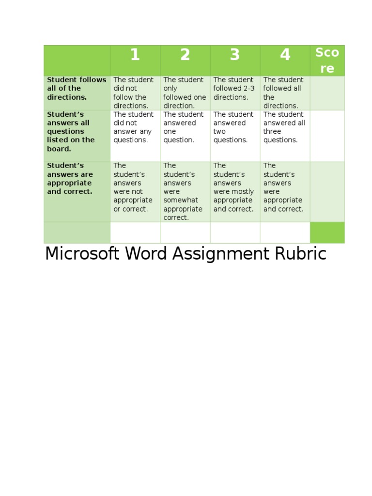 Microsoft Word Assignment Grading Rubric | PDF