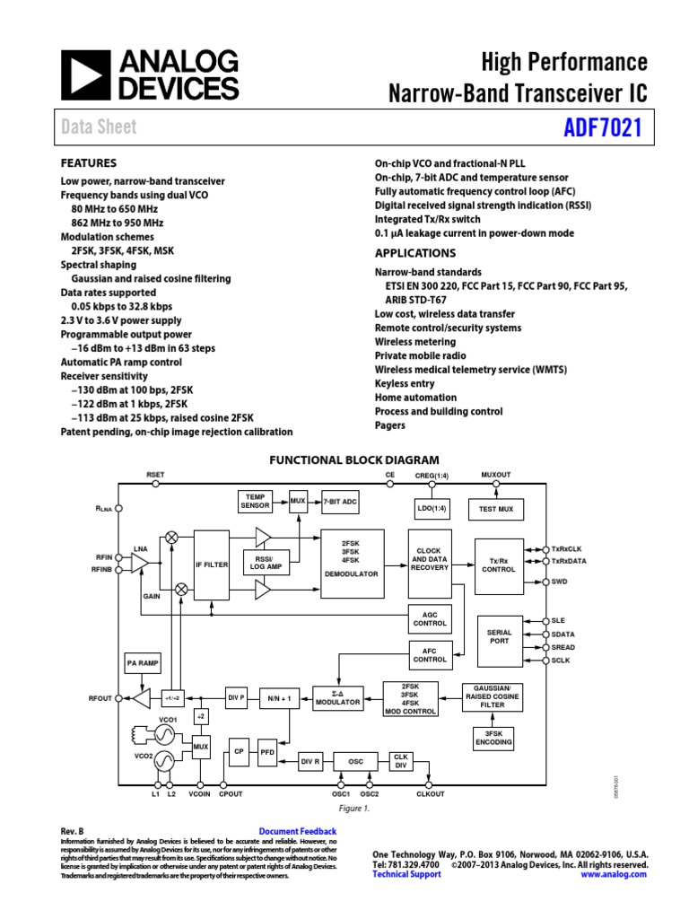 Transceptor ADF7021 | PDF | Telecommunications Engineering | Electronic ...