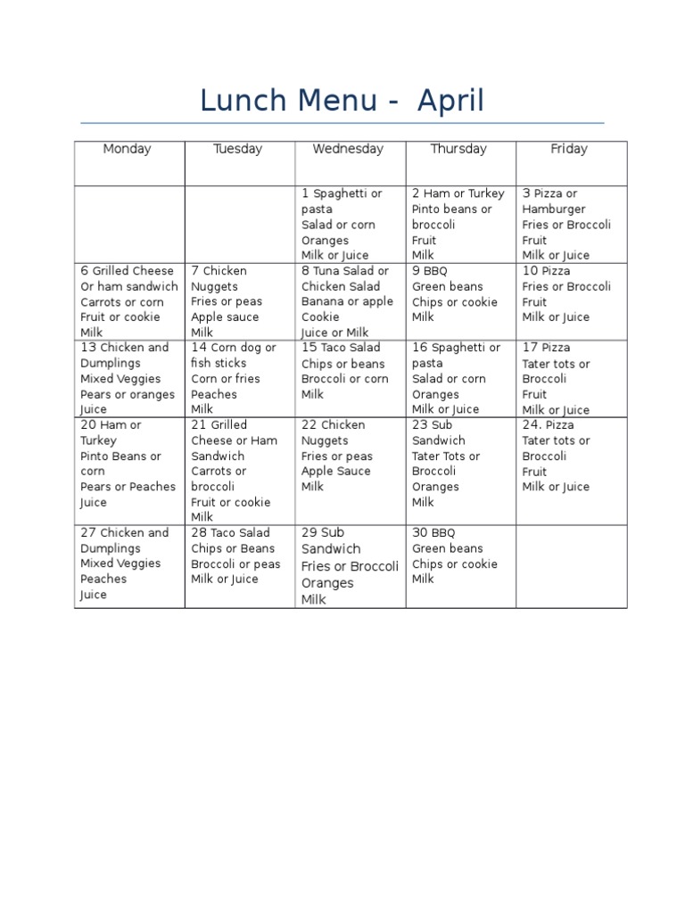 Lunch Menu | PDF