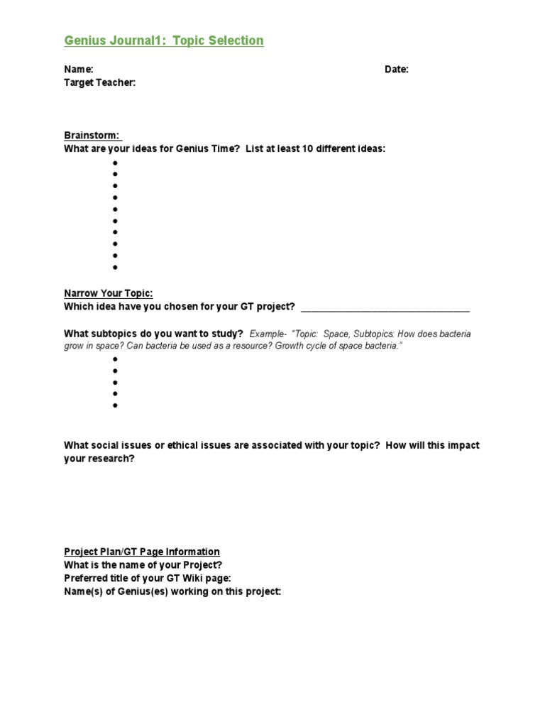 Student Project Planning Guide | PDF | Art