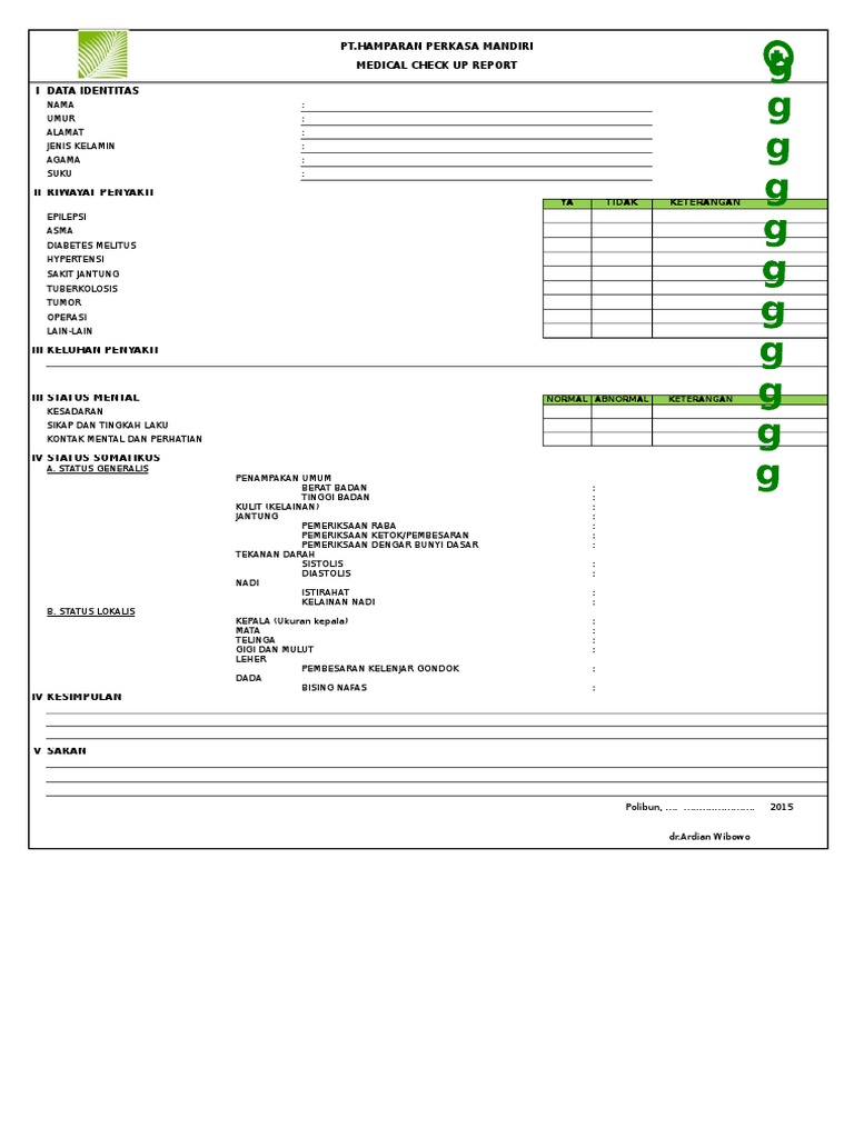 Form Medical Check Up | PDF