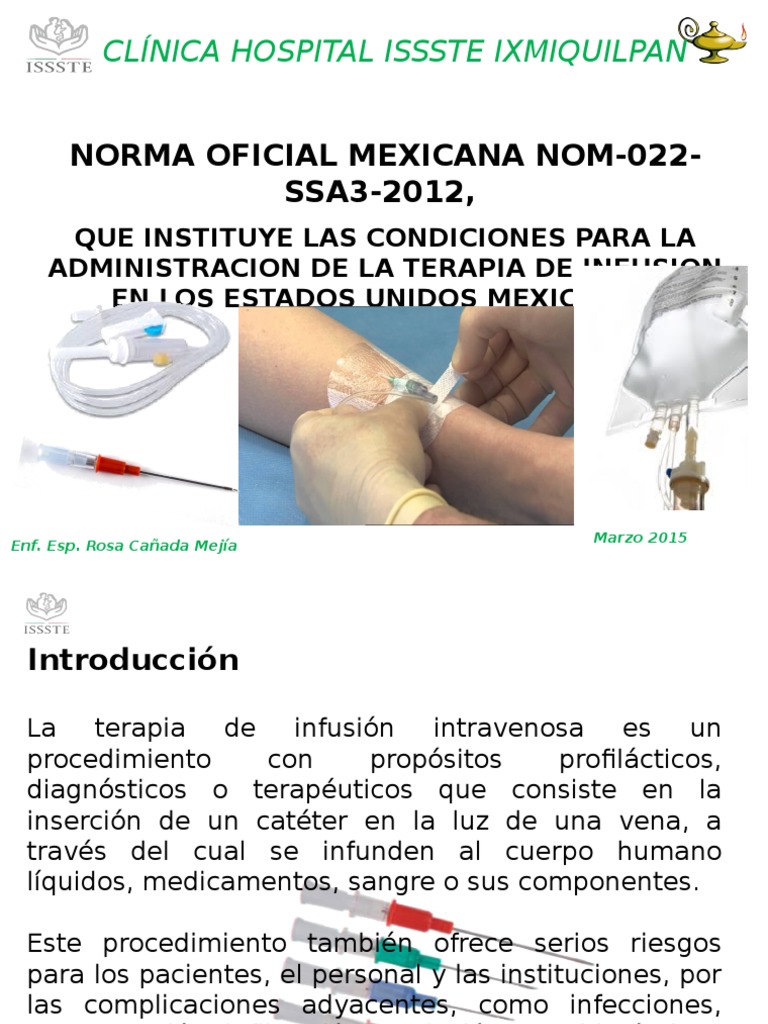 Nom 022 Terapia de Infusion Presentacion | PDF | Terapia intravenosa | Ciencias de la Salud