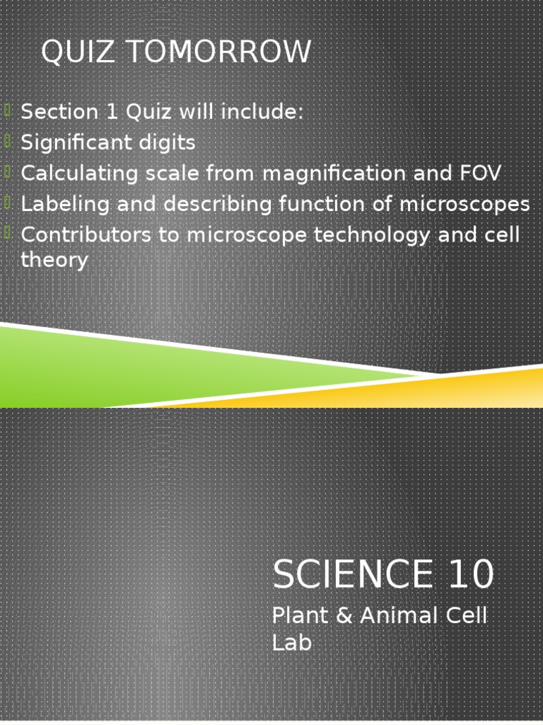 Science 10 - Unit C - Plant & Animal Cell Lab | PDF | Lens (Optics ...