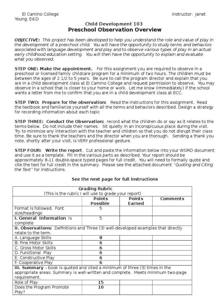 Preschool Observation Project Guide | PDF | Preschool | Semiotics