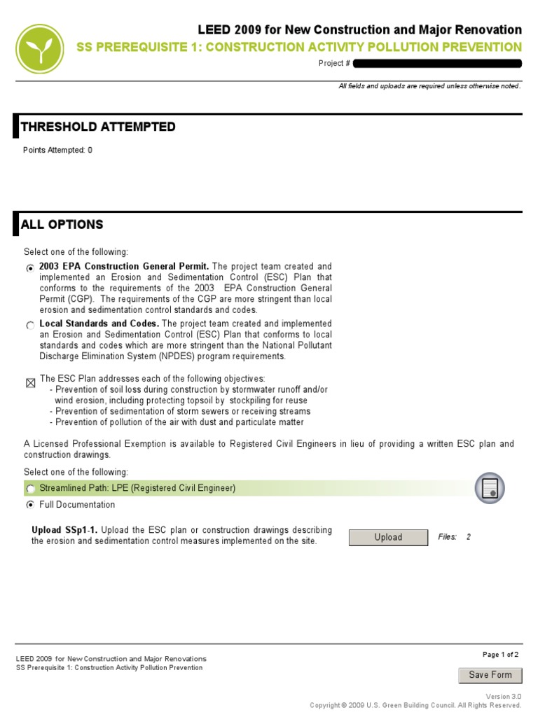 SSp1 LEED Online Sample Form | Download Free PDF | Leadership In Energy ...