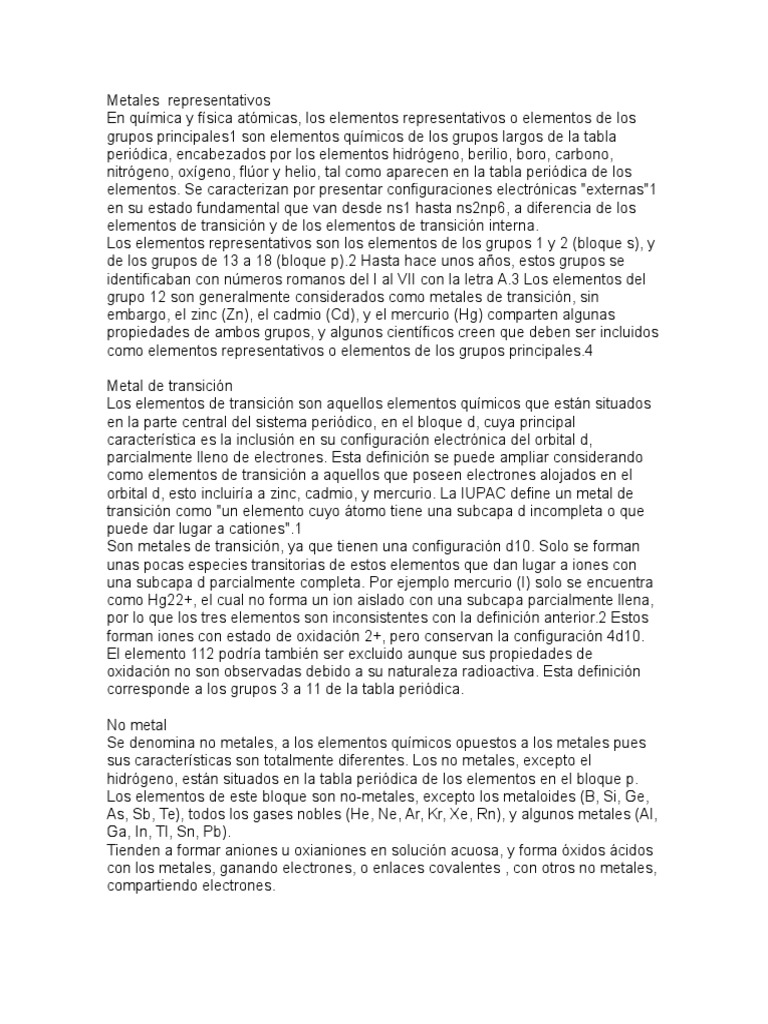 Metales Representativos en la Tabla Periódica | PDF | Metales de ...