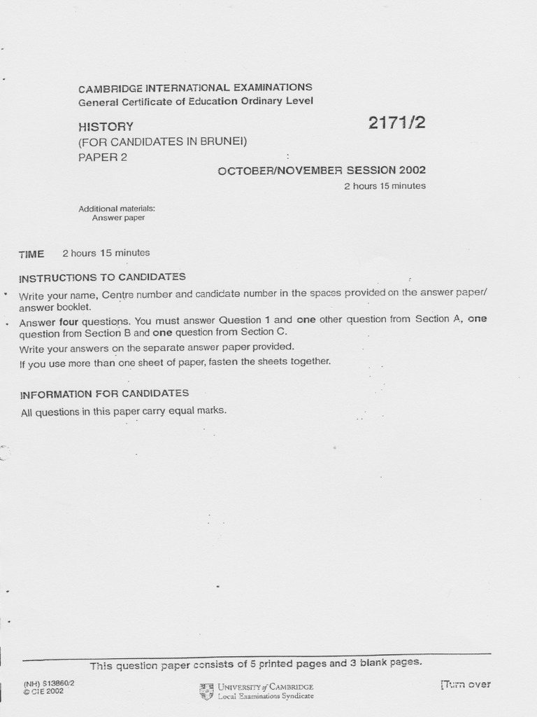 O/N/02 History O Level Paper II | PDF