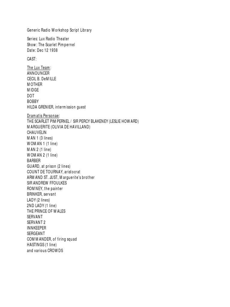 Generic Radio Workshop Script Library | PDF | The Scarlet Pimpernel
