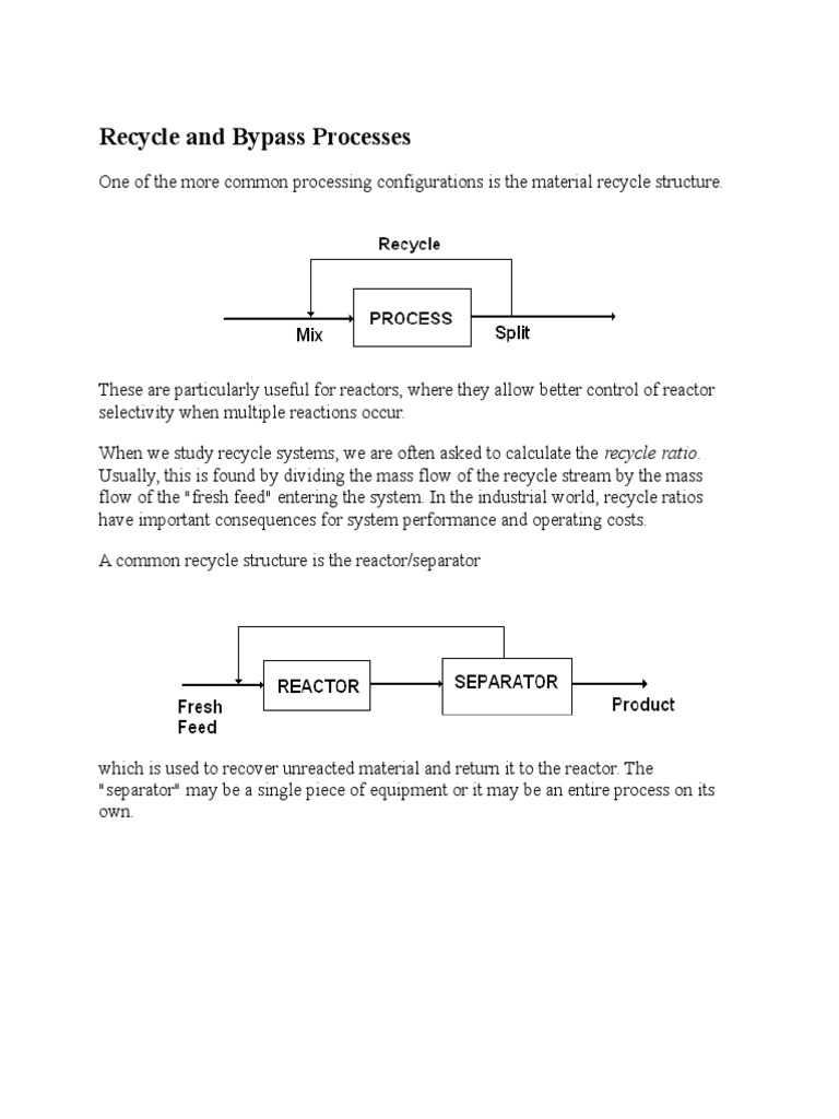 Recycle and Bypass Processes | PDF | Recycling | Chemical Reactor