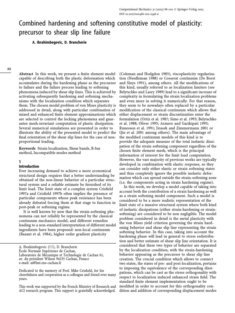 Combined Hardening and Softening Constitutive Model of Plasticity ...
