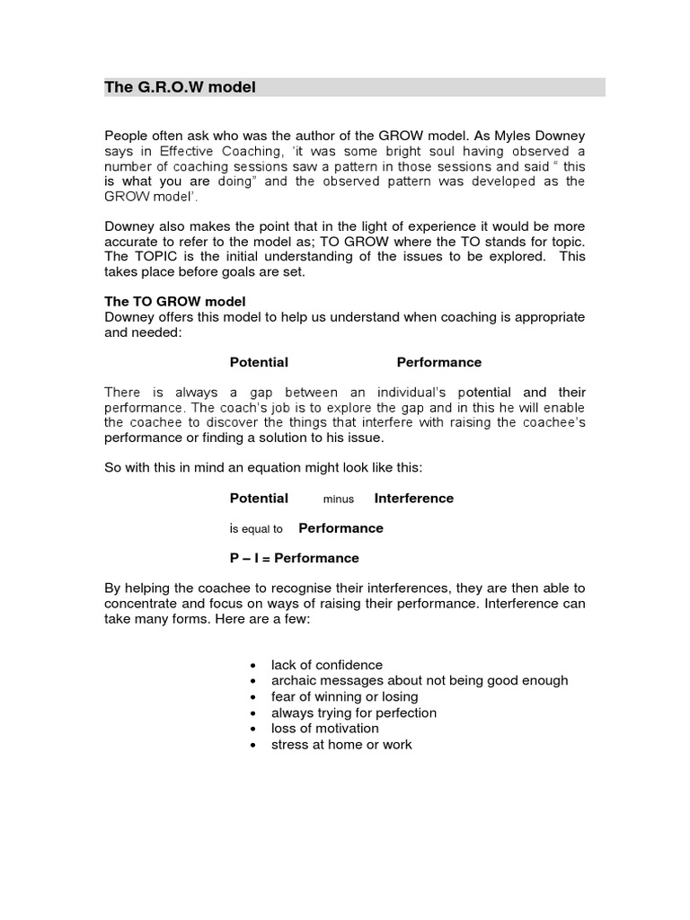 The G.R.O.W. Model | PDF | Metaphysics Of Mind | Behavioural Sciences