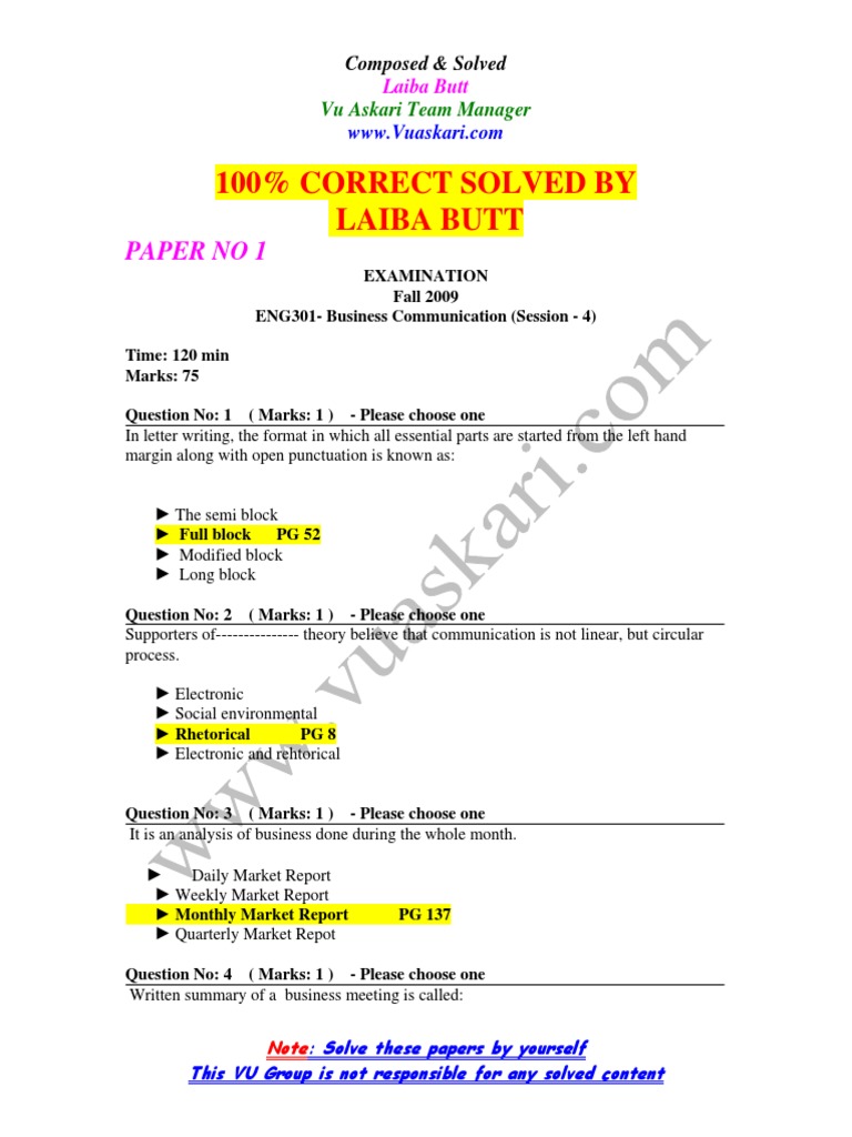 ENG301 Finalterm 7papers Solved (Done) | PDF | Experiment | Quantitative Research