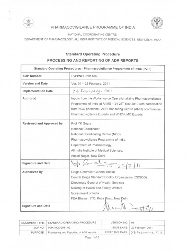 ADR Reporting SOP for India | PDF | Pharmacovigilance | Health Care