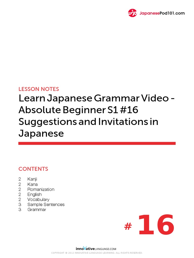 Absolute Beginner #16 - Suggestions and Invitations in Japanese ...