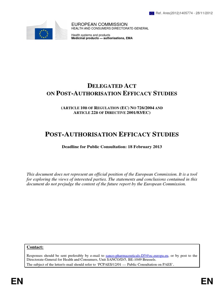 EU Consultation on Post-Authorization Efficacy Studies | PDF ...