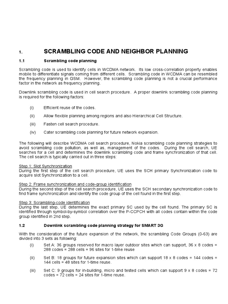 Scrambling Code and Neighbor Planning | PDF | Wireless | Computing