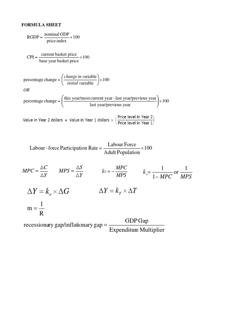 R 1 M Gap GDP Gap Ionary Gap/inflat Ry Recessiona : Formula Sheet | PDF
