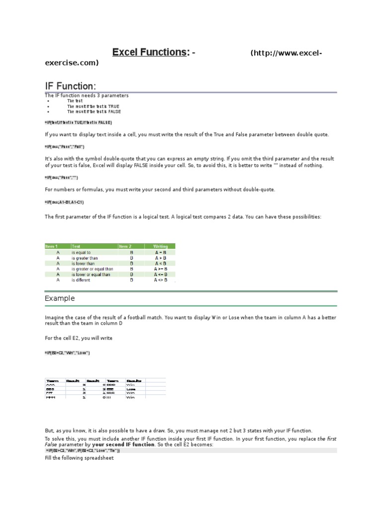 Excel Functions Pdf Parameter Computer Programming Teaching 4349
