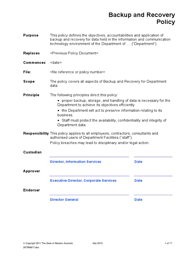 Backup and Recovery Policy | PDF | Backup | Business Continuity