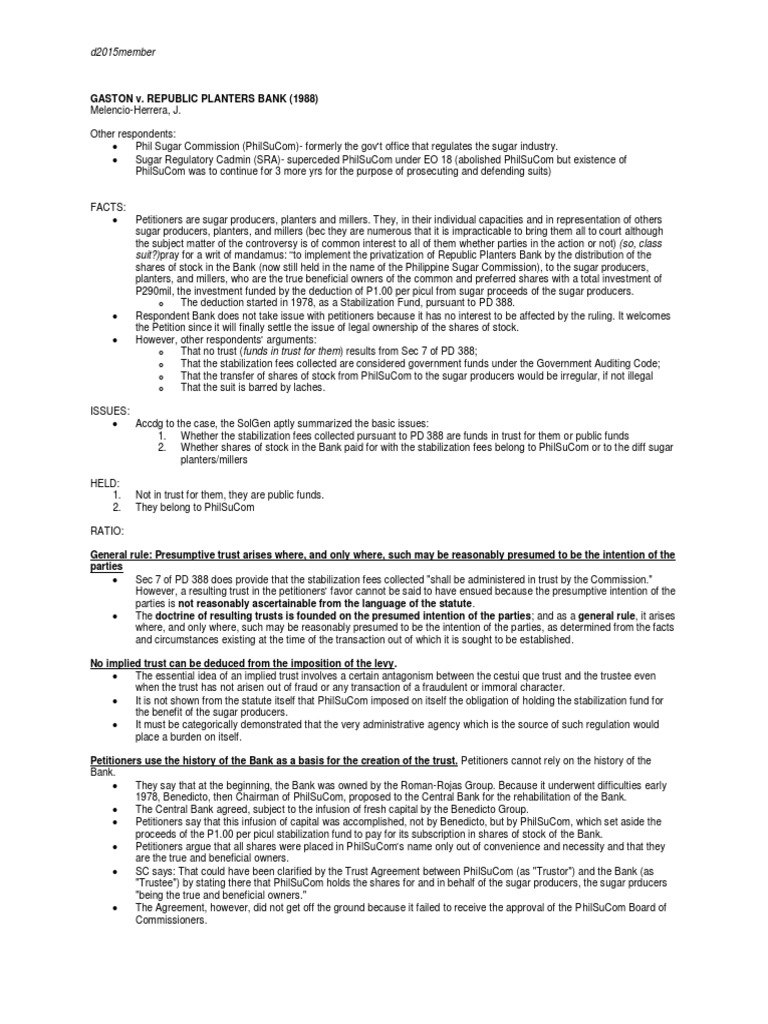 Gaston v. Republic Planters Bank | PDF | Taxes | Trust Law