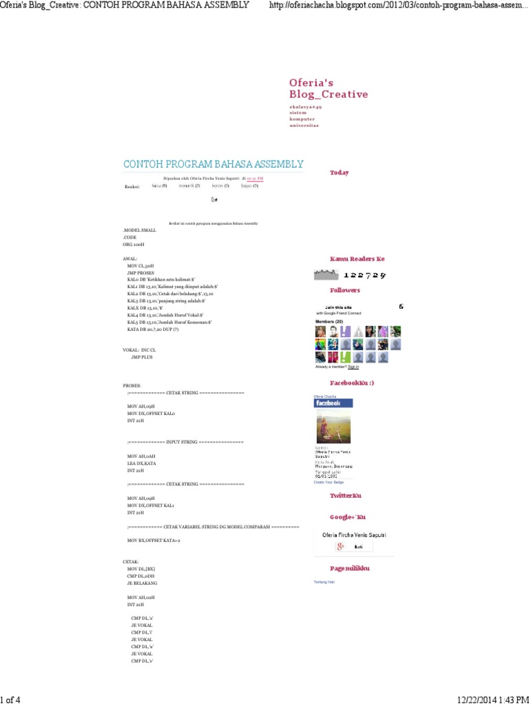 Contoh Program Bahasa Assembly | PDF