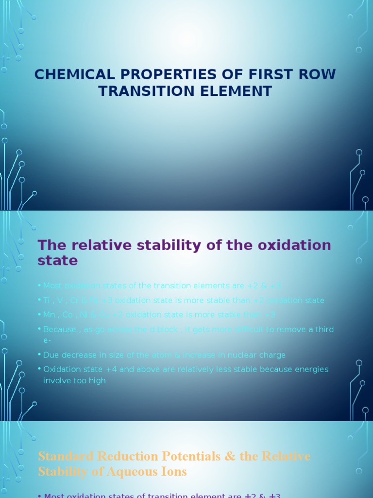 Chemical Properties of First Row Transition Elements | PDF | Catalysis ...