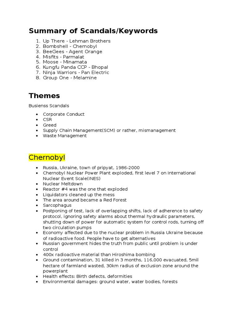 Summary of Business Scandals | PDF | Enron | Accounting