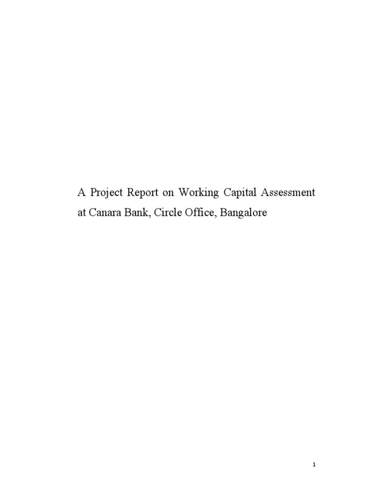 Project Report On Working Capital Assessment CANARA BANK | PDF | Working Capital | Banks