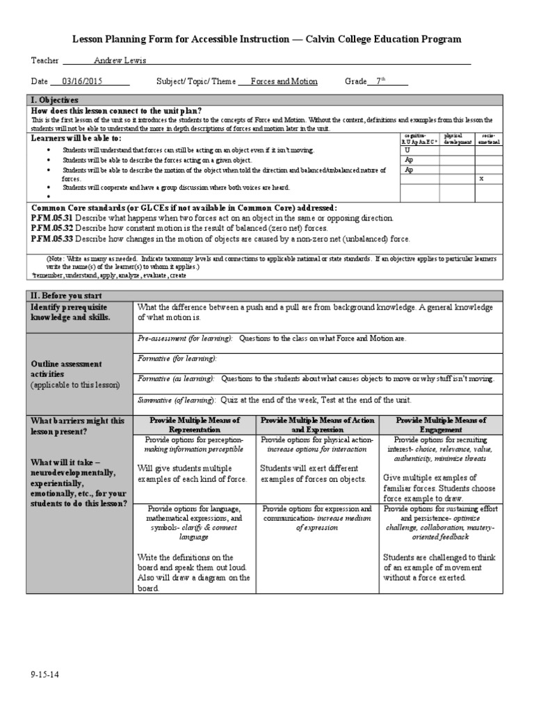 Force Lesson Plan | PDF | Inertia | Force