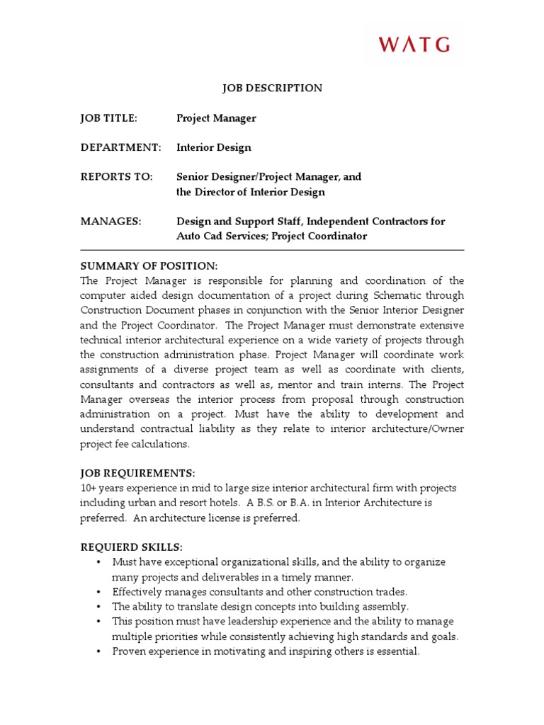 Interior Design Project Coordinator Job Description | Psoriasisguru.com