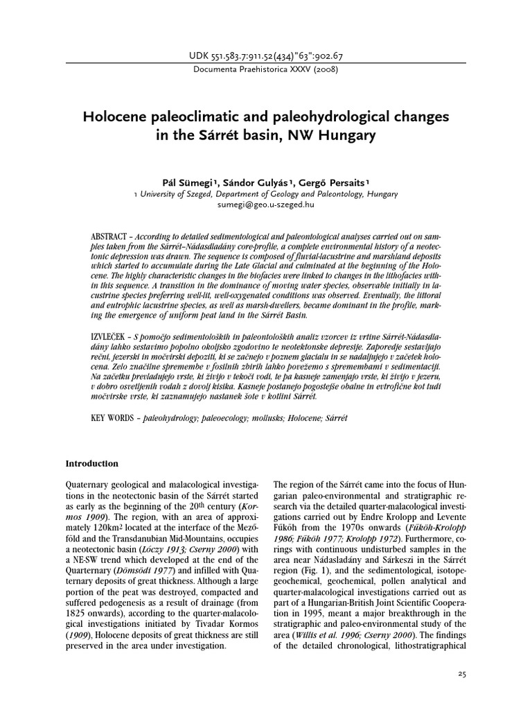 Holocene Paleoclimatic and Paleohydrological Changes in The Sárrét Basin, NW Hungary | PDF ...