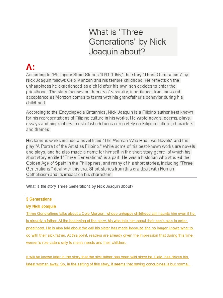 Three Generations by Nick Juoquin | PDF