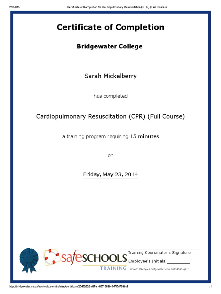 CPR Full Course Completion Certificate | PDF