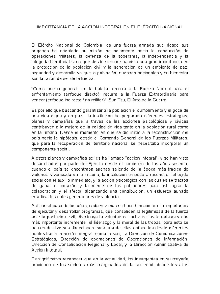 Importancia de La Accion Integral en El Ejército Nacional | PDF ...