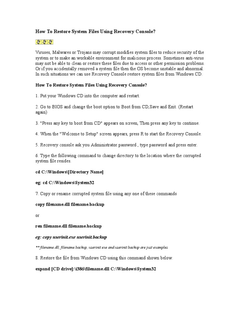 How To Restore System Files Using Recovery Console | PDF | Command Line ...