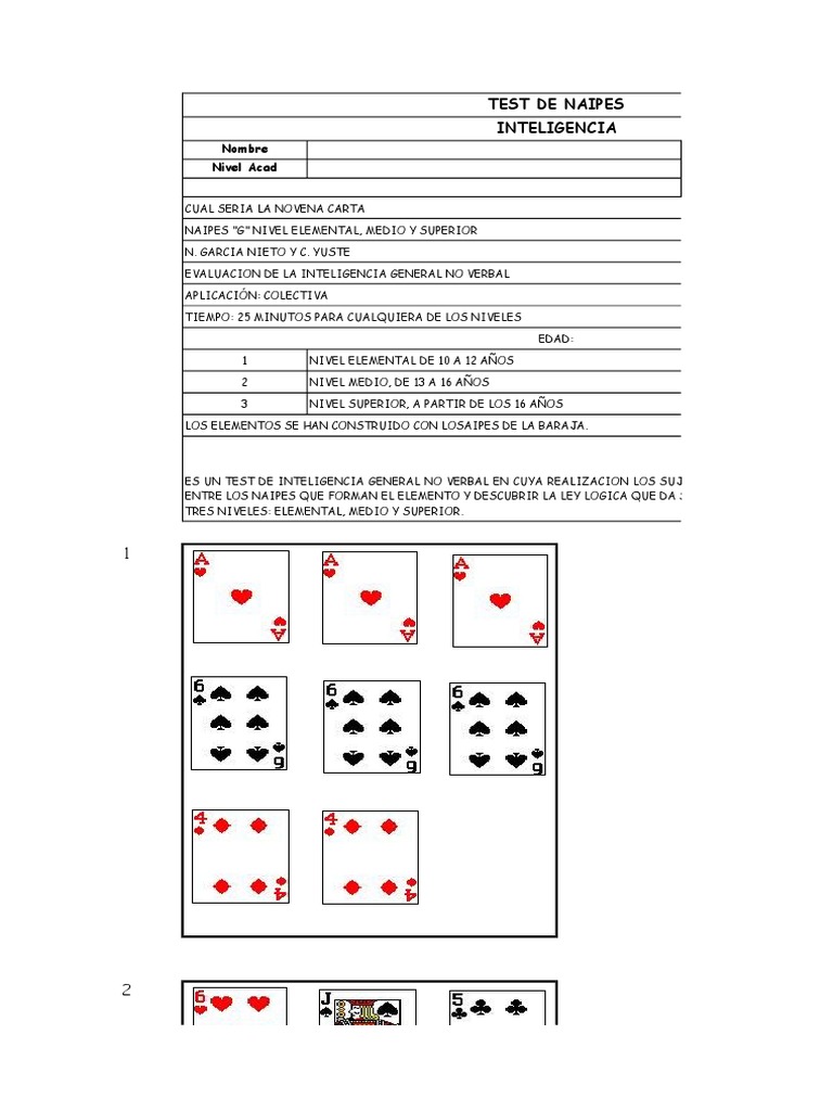 Test de Naipes: Inteligencia No Verbal | PDF | Ciencia y matemáticas