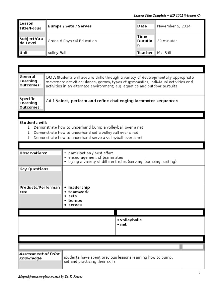 Volleyball Bumps, Sets, Serves | PDF | Volleyball | Lesson Plan