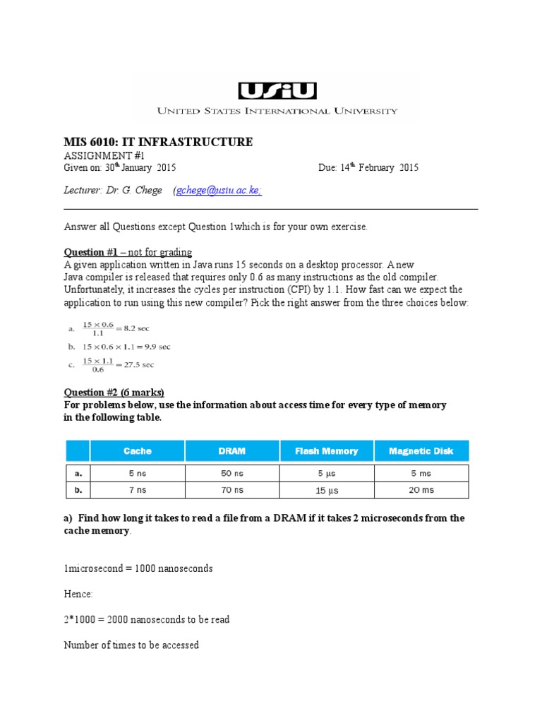 MIS 6110 Assignment #1 (Spring 2015) | PDF | Central Processing Unit | Mips Instruction Set