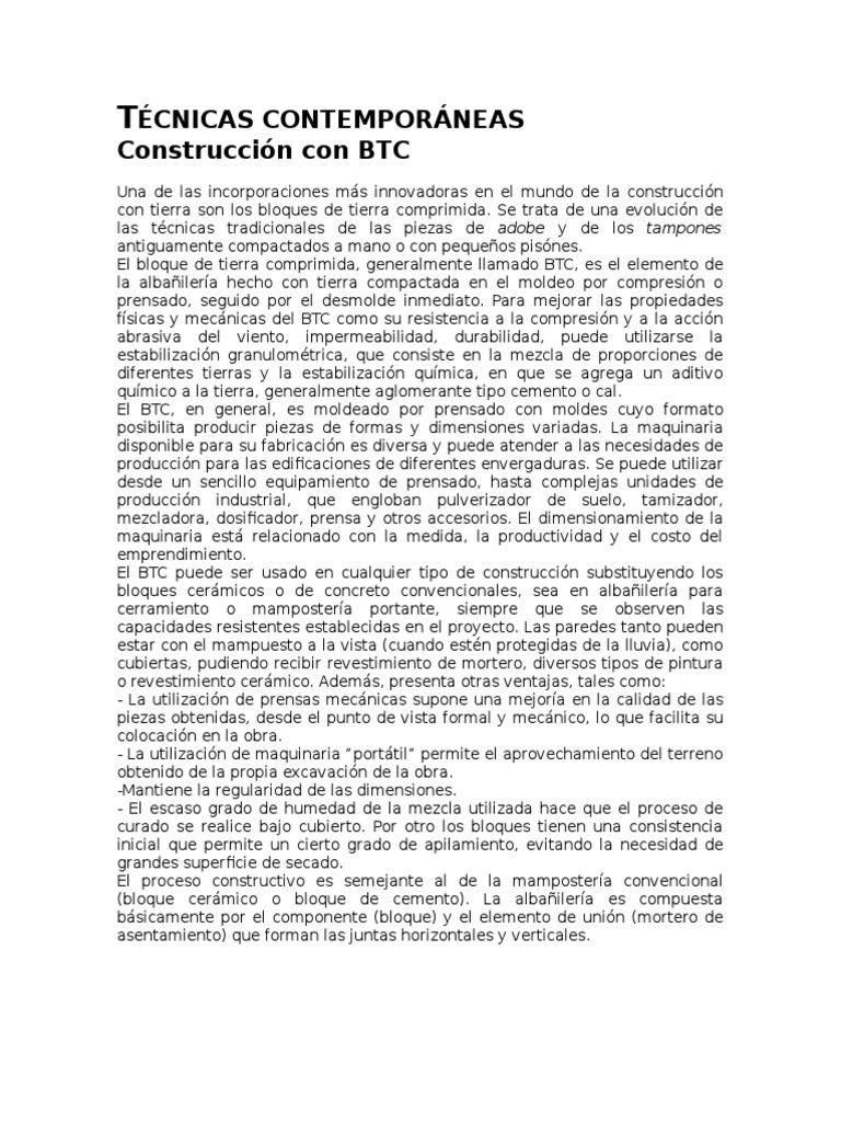 Construccion Con BTC | PDF | Cemento | Ladrillo